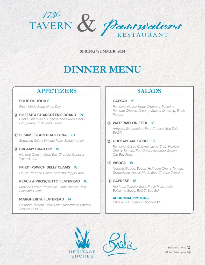 Join us at Passwaters Restaurant & 1730 Tavern - Heritage Shores Golf Club
