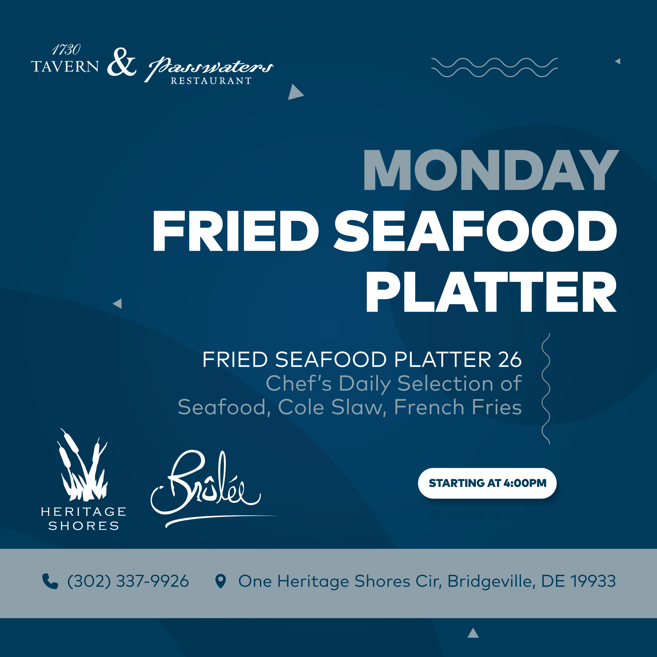 Join us at Passwaters Restaurant & 1730 Tavern - Heritage Shores Golf Club