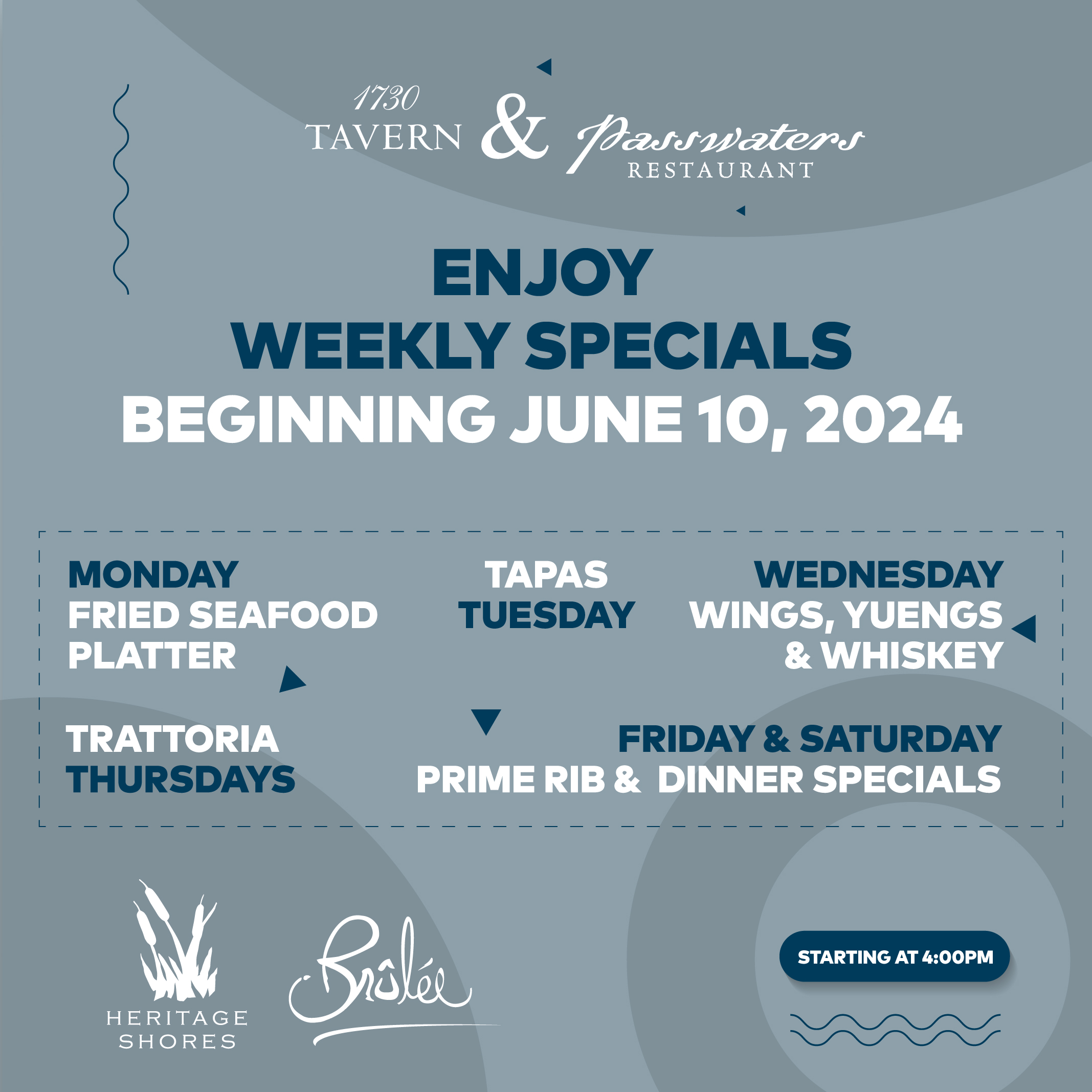 Join us at Passwaters Restaurant & 1730 Tavern - Heritage Shores Golf Club